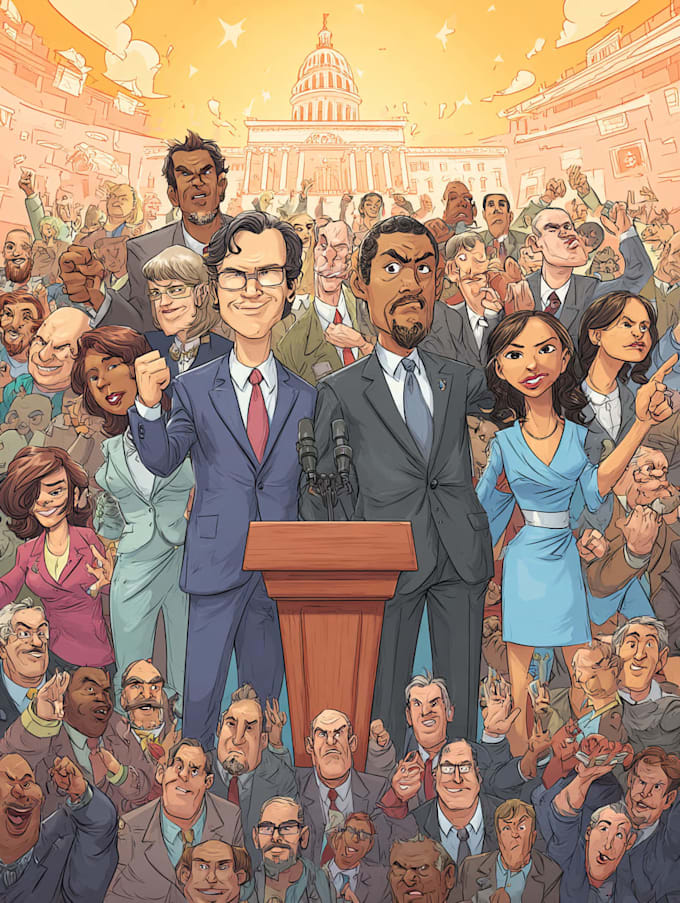 Draw political cartoon illustration by Trayvonzuniga | Fiverr