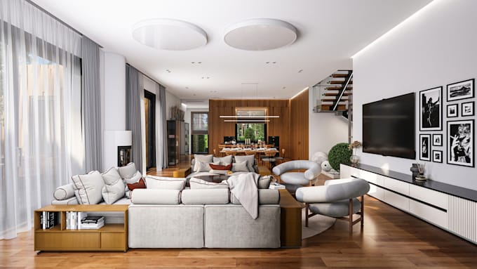 Buildup 3d luxurious house exterior, interior render, courtyard, layout ...