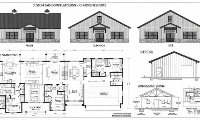 Design custom barndominium floor plan, elevation and construction ...