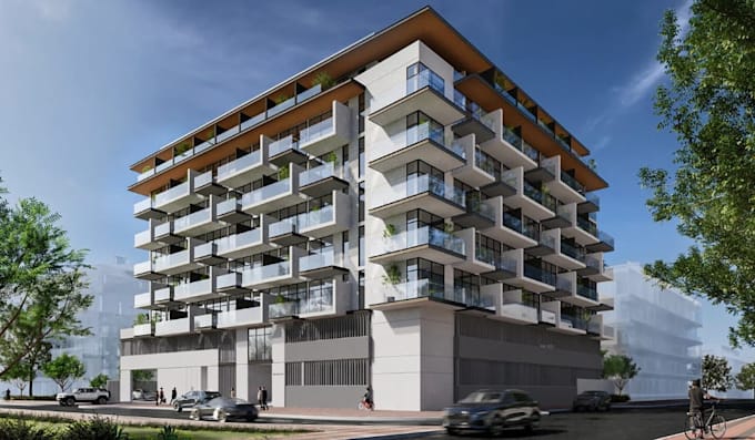 Skp 3d low rise apartment building,exterior pergola design,outdoor ...