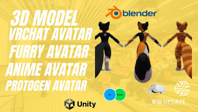 Do you a custom vrchat avatar anime furry protogen 3d modelling and 3d ...