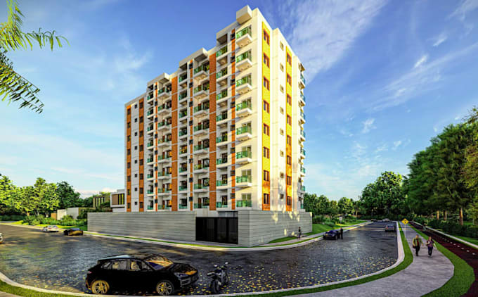 Revit 3d residential complex,balcony exterior design,facade render,real ...