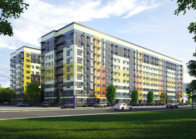 Rebuild 3d commercial layout,condo exterior design,real estate,urban ...