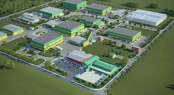 Build realistic 3d warehouse, factory layout, data center, 2d master ...