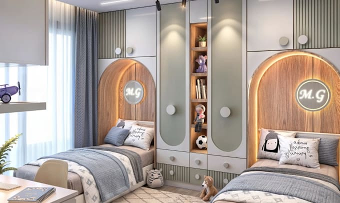 Revit neat 3d kids bedroom interior,design playroom,d5render nursery ...