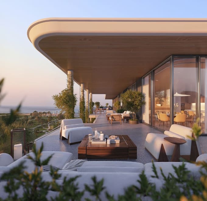 Visualize house exterior, building rooftop terrace, landscape aerial ...