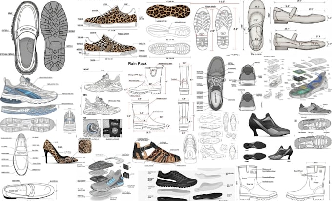 Design shoe tech pack, heels, sneakers, loafers, boot for manufacturing ...