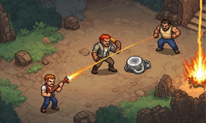 Create 2d pixel art characters sprite sheet icons background for video ...