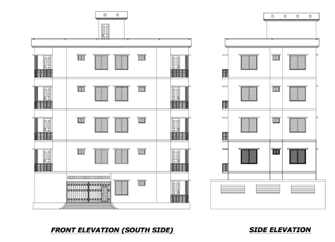 Replan 2d building elevation,pent house exterior drawing,residential ...
