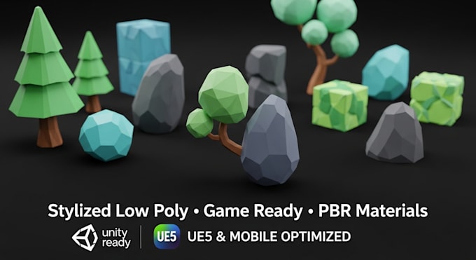 Create stylized low poly game ready pbr asset pack for unity ue5 and ...