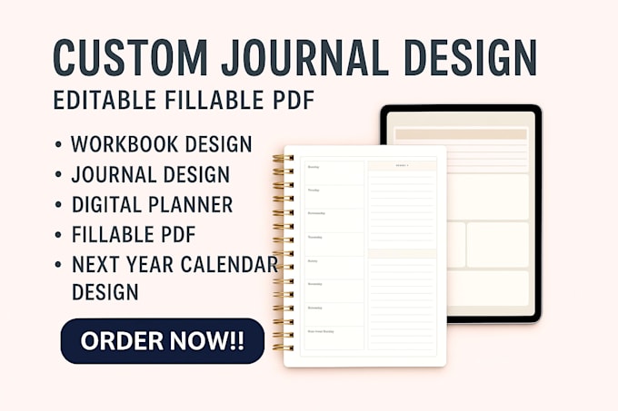 Design custom notebook fillable interactive wellness journal digital ...