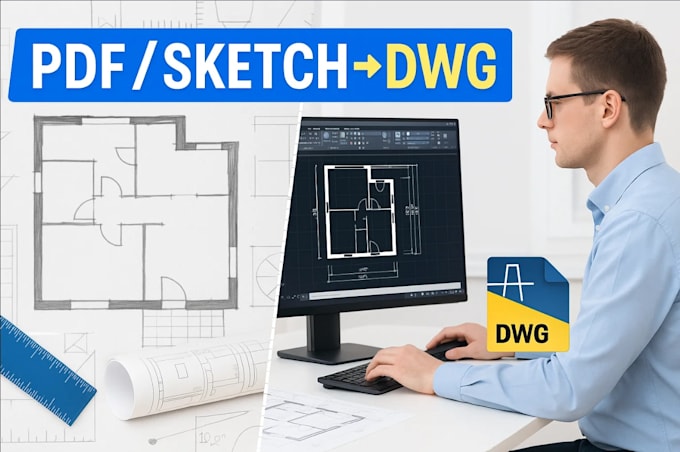 Convert pdf image or hand sketch to autocad dwg or cad file convert to ...
