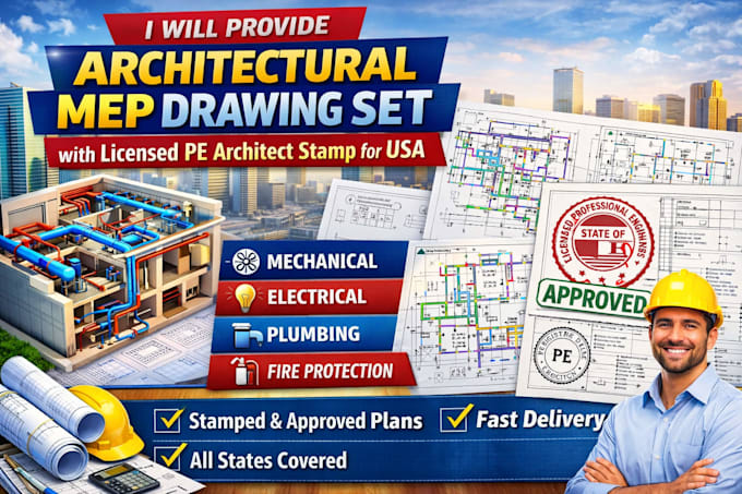 Provide architectural mep drawing set with licensed pe architect stamp ...