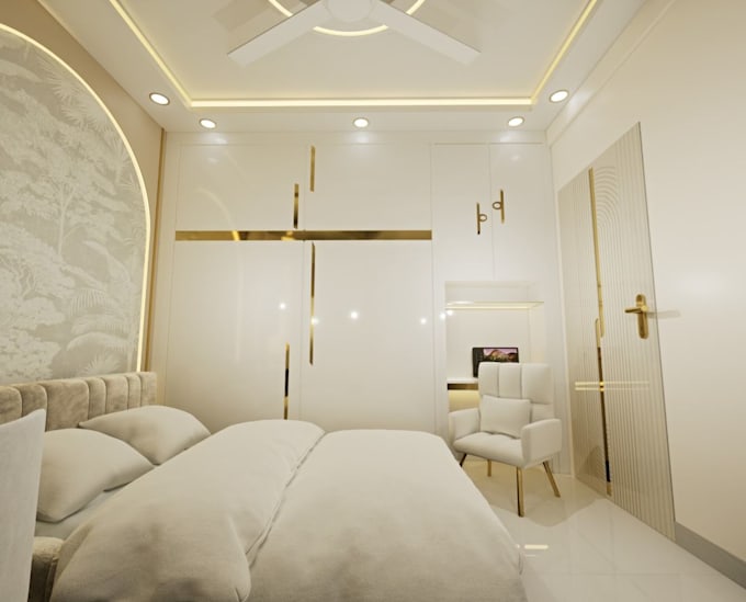 Renovate cozy bedroom interior, furniture layout design, cgi basement ...