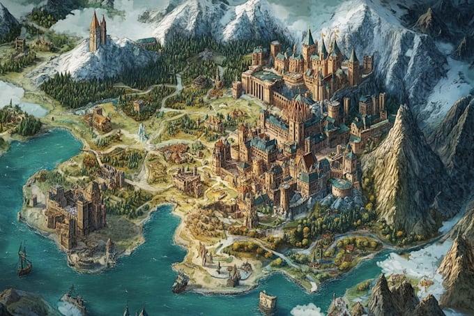 Draw a jaw dropping fantasy or dnd map illustration by Augustinebass ...