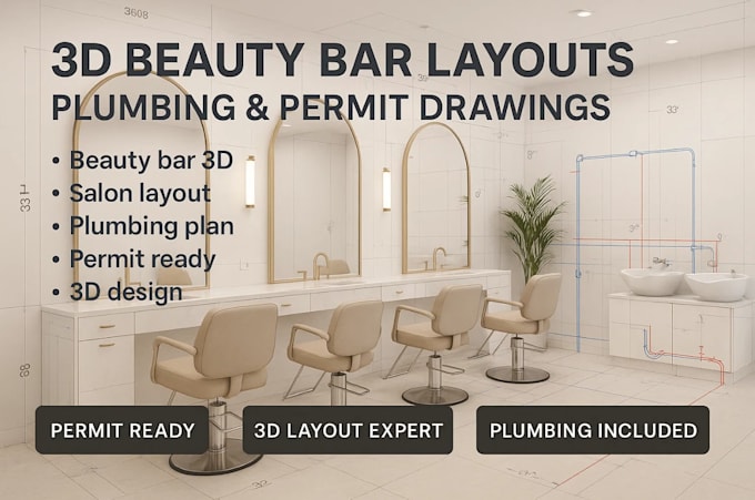 Model 3d beauty bar layouts including plumbing fixtures and permit ...