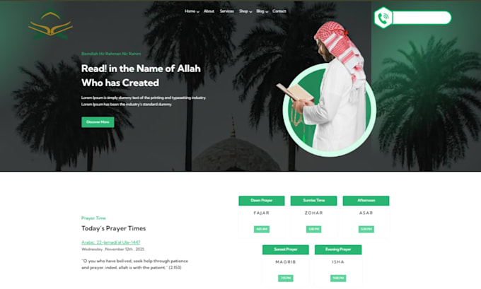 Design islamic website muslim prayer time website mosque website ...