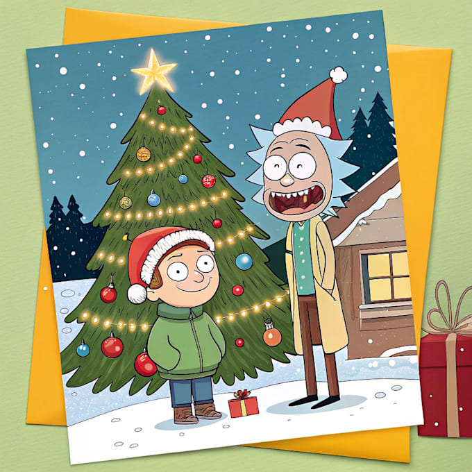 Draw you a rick and morty christmas card by Roeaberos | Fiverr