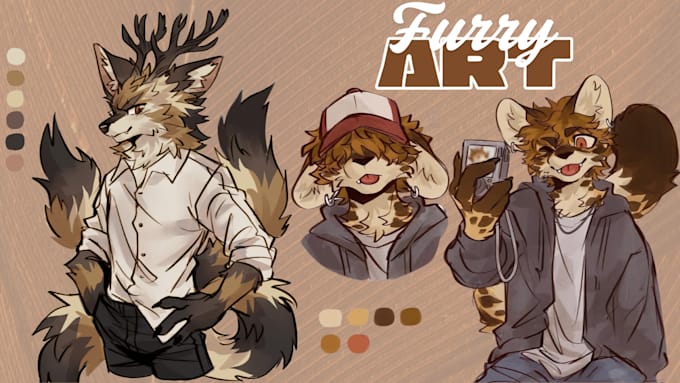 Draw furry art furry character design with anime fursona ref sheet nsfw ...