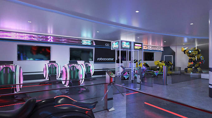 Refine 3d modern game arcade, cinema design,gaming zone render, cgi ...