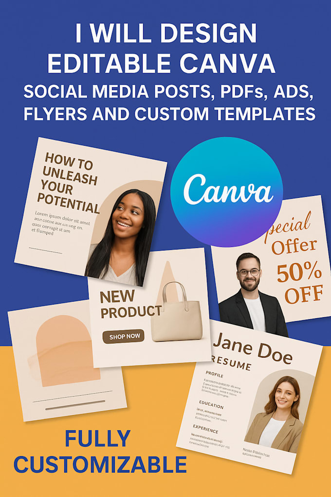 Design canva editable social media posts, ads, pdfs, custom templates ...