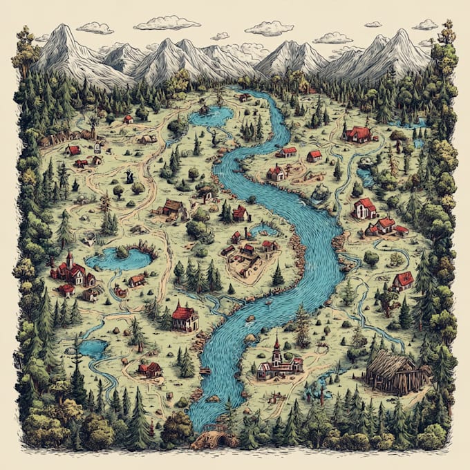 Make unique hand drawn map vector illustration by Kazieane | Fiverr