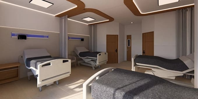 Retrofit building exterior, hospital interior render, 3d clinic design ...