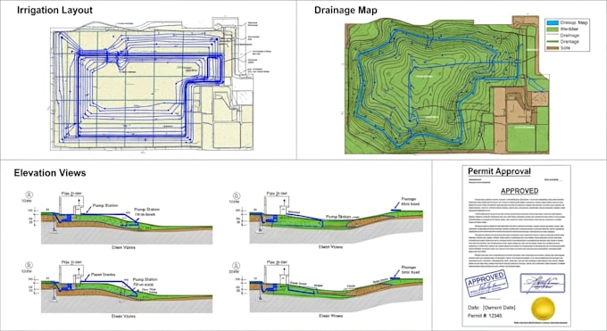 Design irrigation layouts, drainage maps, elevation views and permit ...