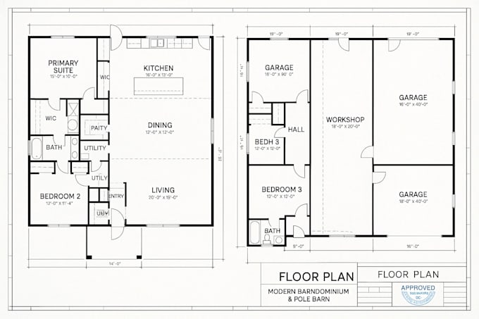 Draft professional barndominium pole barn floor plans with detailed cad ...
