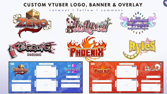 Create a custom vtuber logo, stream overlay, banner, kawaii style for ...