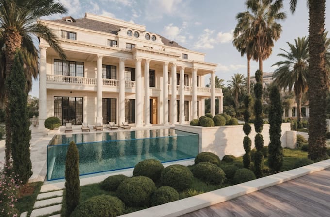 Render bhk apartment, luxury neo classical villa, student accommodation ...