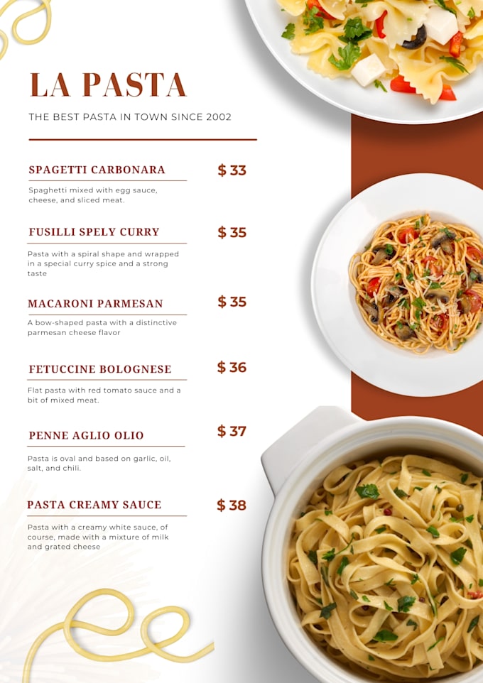 Create a unique and attractive printable menu by Lybaziaa | Fiverr