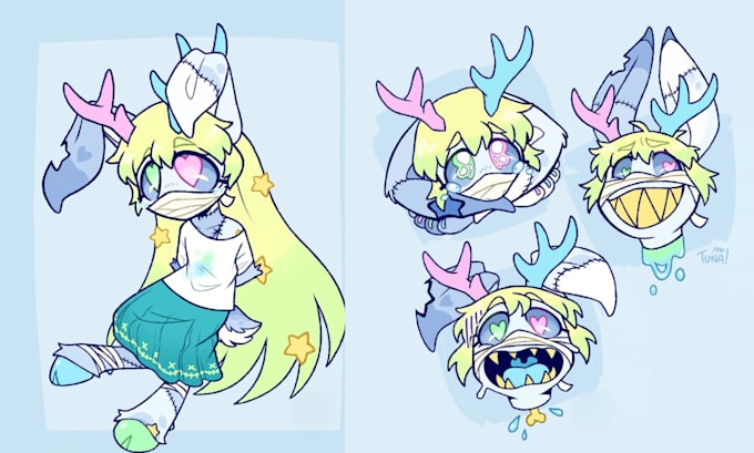 Design a cute custom furry fursona, ref sheet, badge, and character art ...
