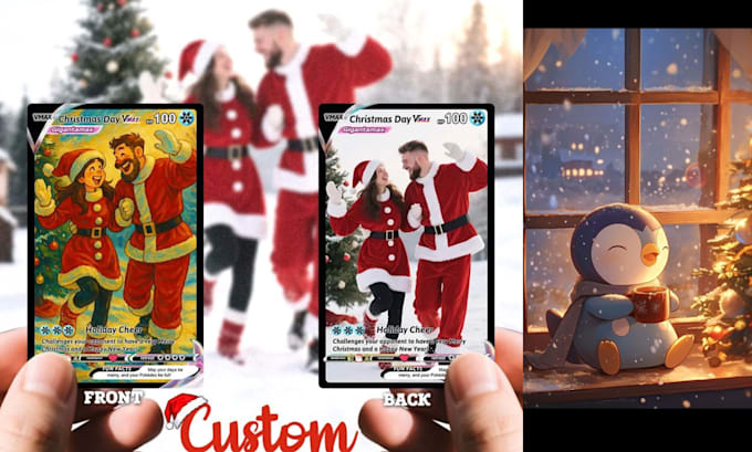 Illustrate and layout a family friendly christmas card with cute ...