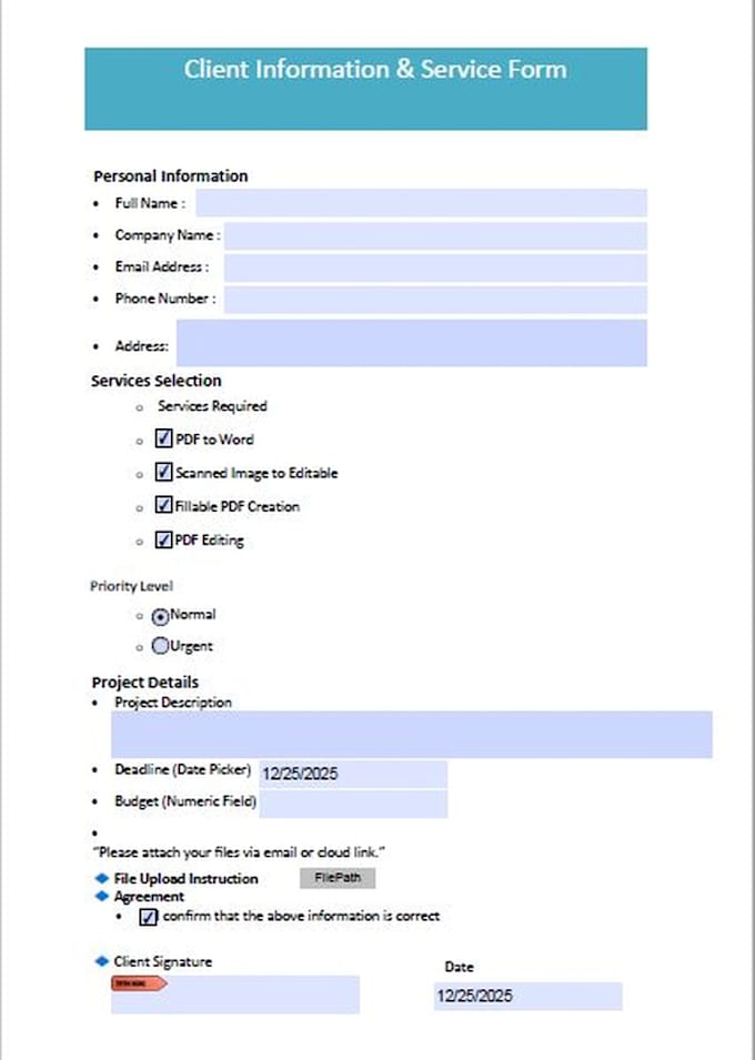 Design editable and fillable pdf forms by Masoodkhan1280 | Fiverr