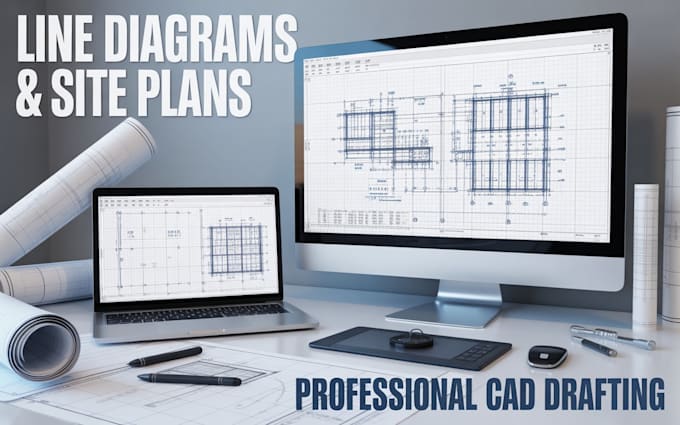 Diagramme en ligne, dessins cad 2d, schéma électrique sld, plan de site ...