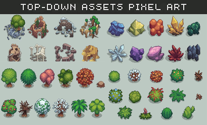 Do 2d pixel art tileset rpg game art top down game assets, pixel ...