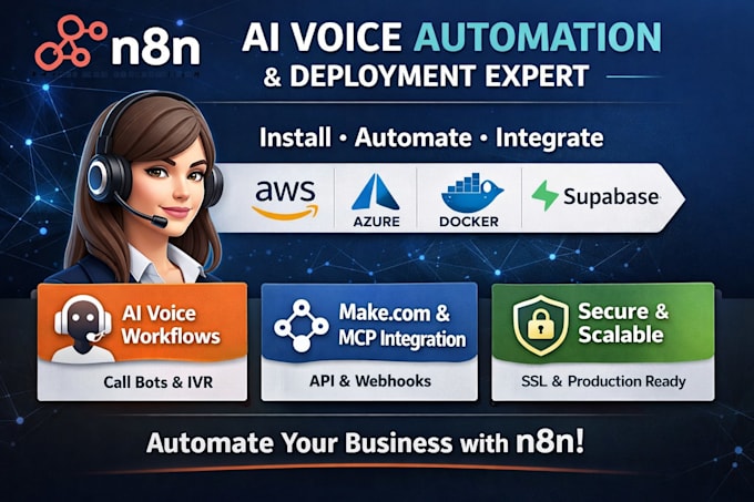 N8n ai voice automation install n8n on aws azure docker supabase n8n mcp makecom by ...