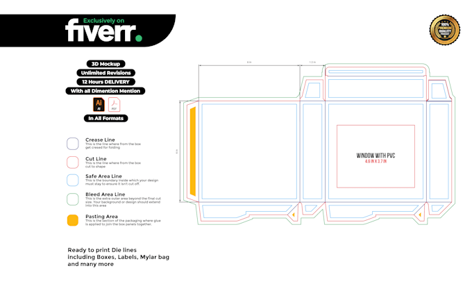 Design custom box packaging dieline, die cut and print ready template ...