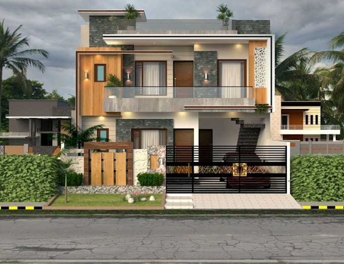 Renovate building exterior,balcony design,front lawn,four bay layout ...
