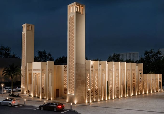 Render 3d cgi religion building,islamic mosque facade,prayer hall ...
