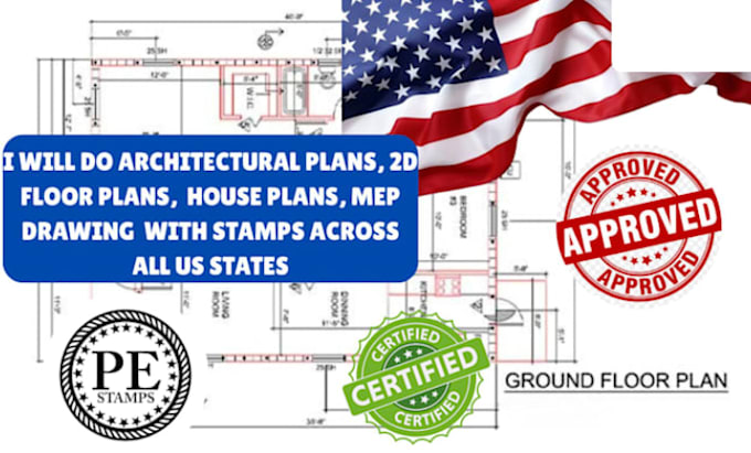 Do architectural drawing, engineering drawing, stamp city permit, mep ...