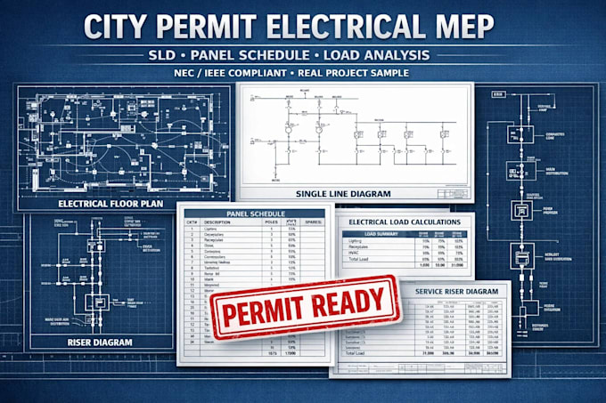Design city permit electrical mep drawings with sld and load analysis ...