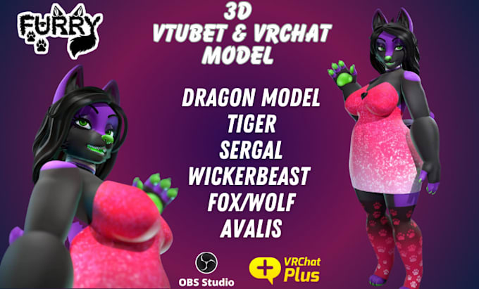 Do custom 3d furry vtuber model, vrchat avatar, furry nsfw, 3d model ...