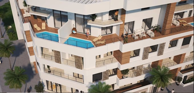 Create urban apartment building,facade exterior, interior render ...