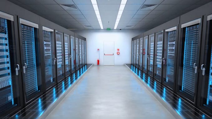 Create 3d cgi data center, server rack, network room, it facility ...