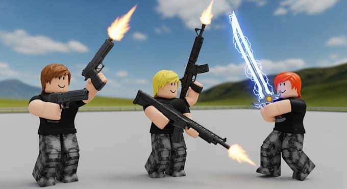 Create a full roblox game, roblox scripting, roblox map buildings, gui ...