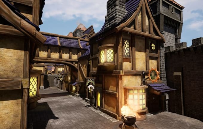 Build 3d game environment, fantasy game level design, open world map in ...
