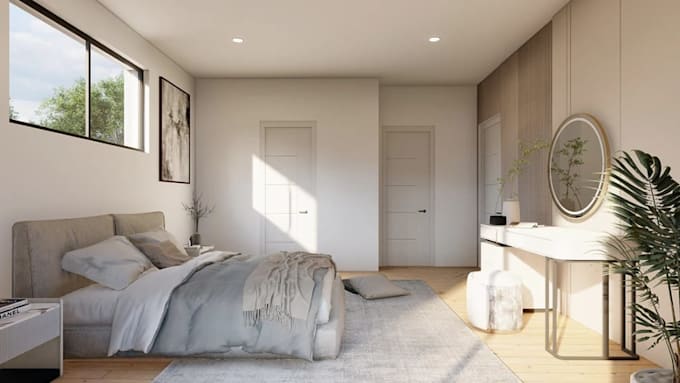 Rendering house interior, living room, kitchen, redesign floor plan in ...