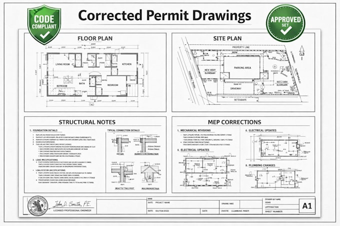 Revise permit structural, electrical plan to pass approval and licensed ...